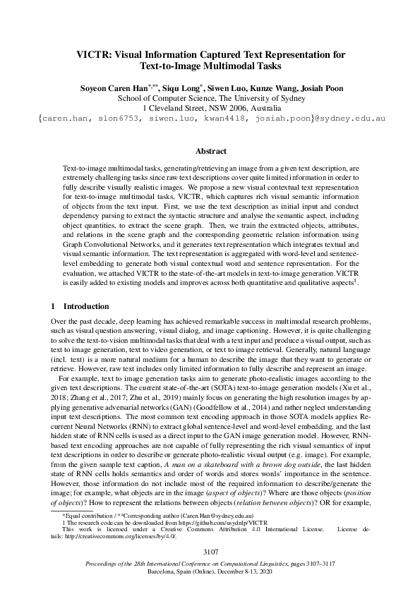 (PDF) VICTR: Visual Information Captured Text Representation for Text-to-Vision Multimodal Tasks