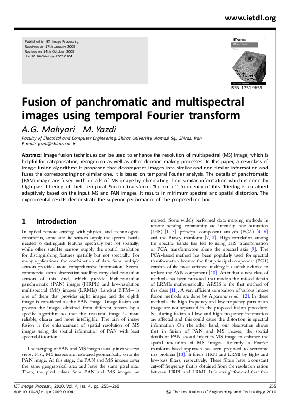 (PDF) Fusion of panchromatic and multispectral images using temporal Fourier transform