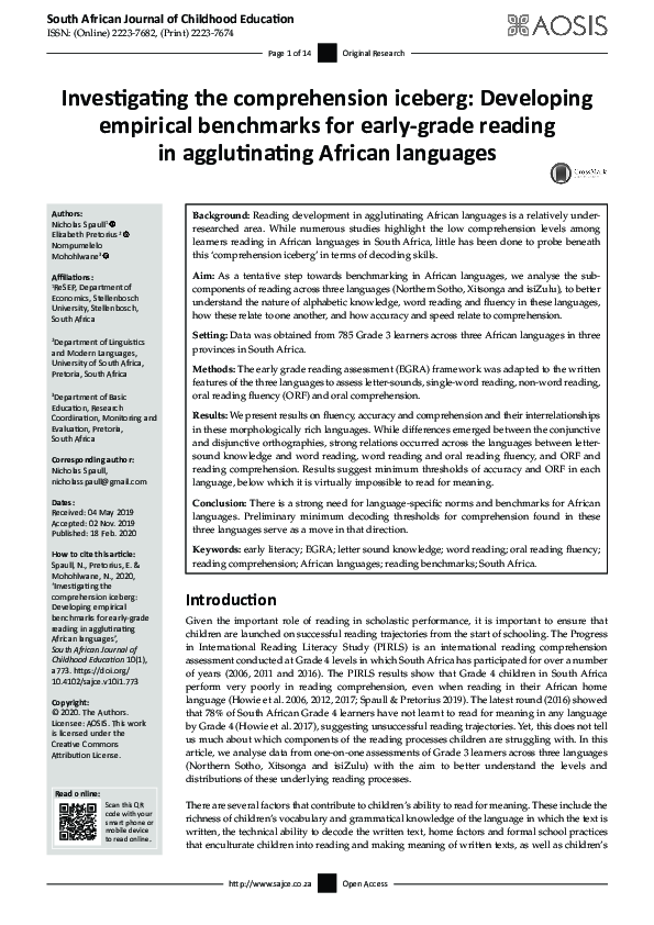 (PDF) Investigating the comprehension iceberg: Developing empirical benchmarks for early-grade ...