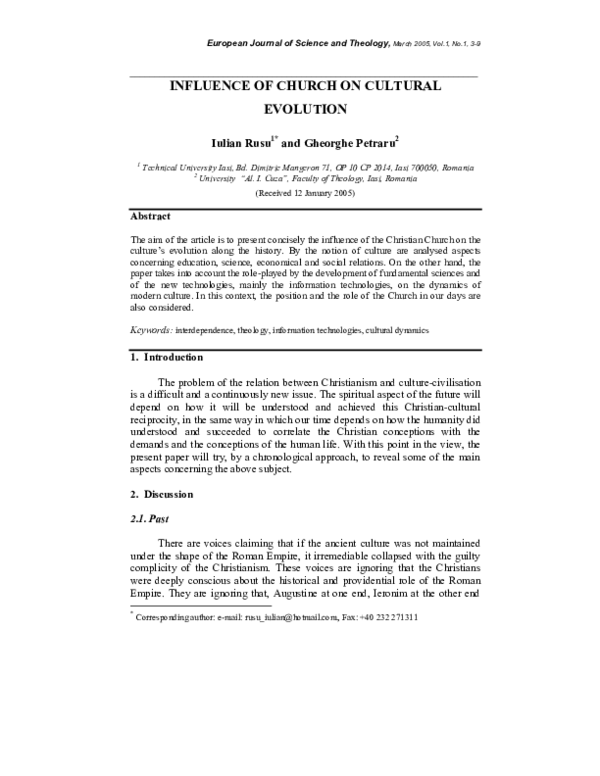 (PDF) Influence of Church on Cultural Evolution