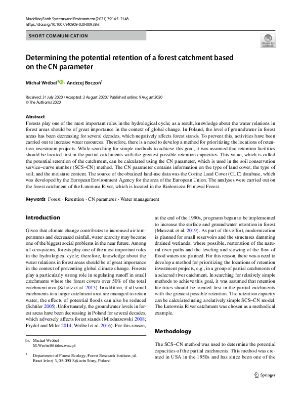 (PDF) Estimating Forest Catchment Retention via CN