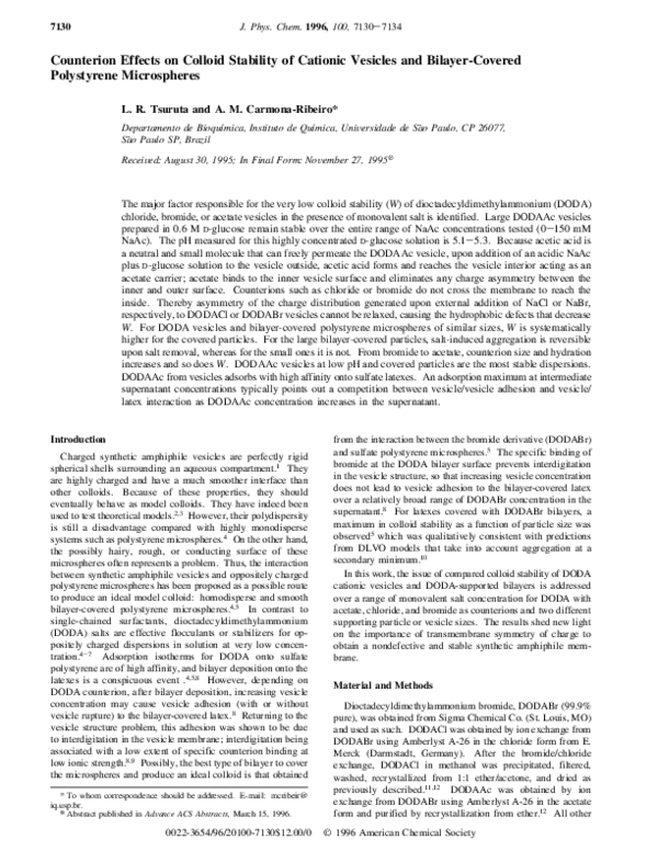 (PDF) Counterion Effects on Colloid Stability of Cationic Vesicles and ...