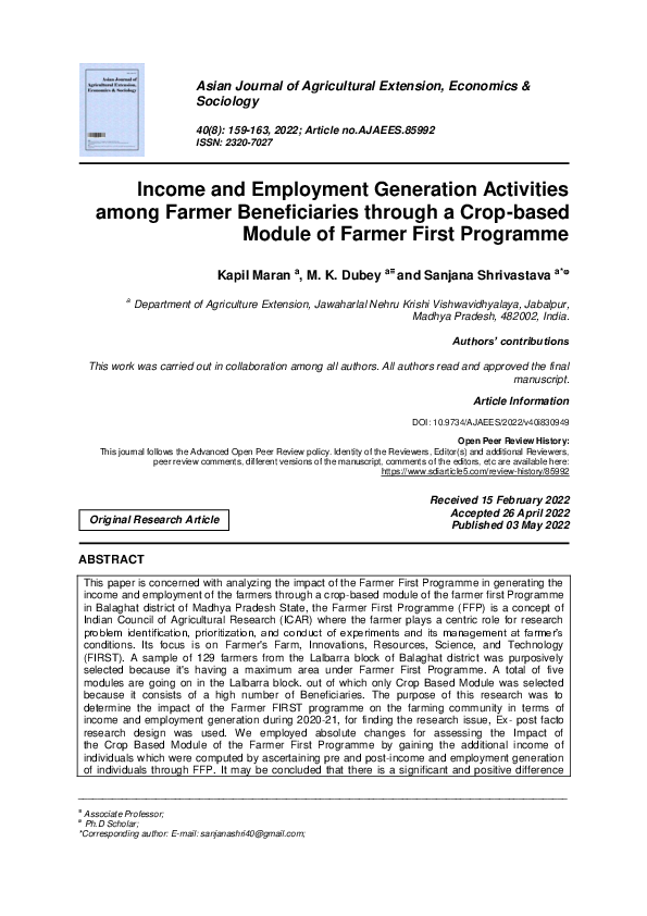 (PDF) Income and Employment Generation Activities among Farmer ...