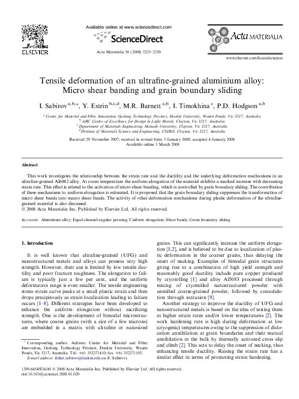 (PDF) Tensile deformation of an ultrafine-grained aluminium alloy ...