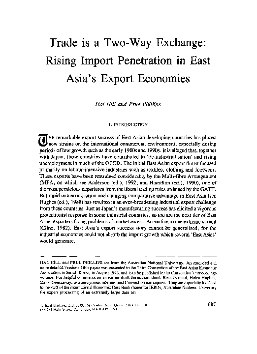 Trade is a Two-way Exchange: Rising Import Penetration in East Asia's ...