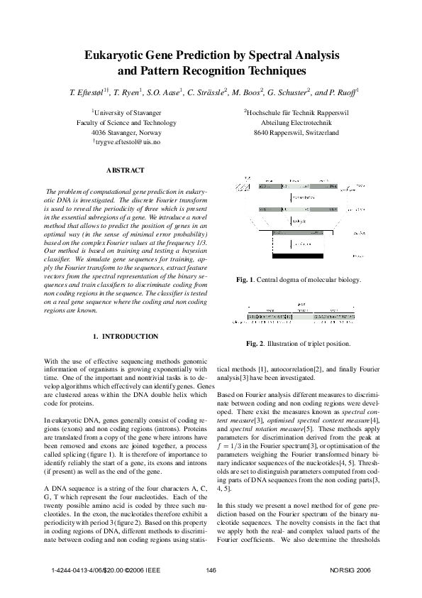 (PDF) Eukaryotic Gene Prediction by Spectral Analysis and Pattern Recognition Techniques