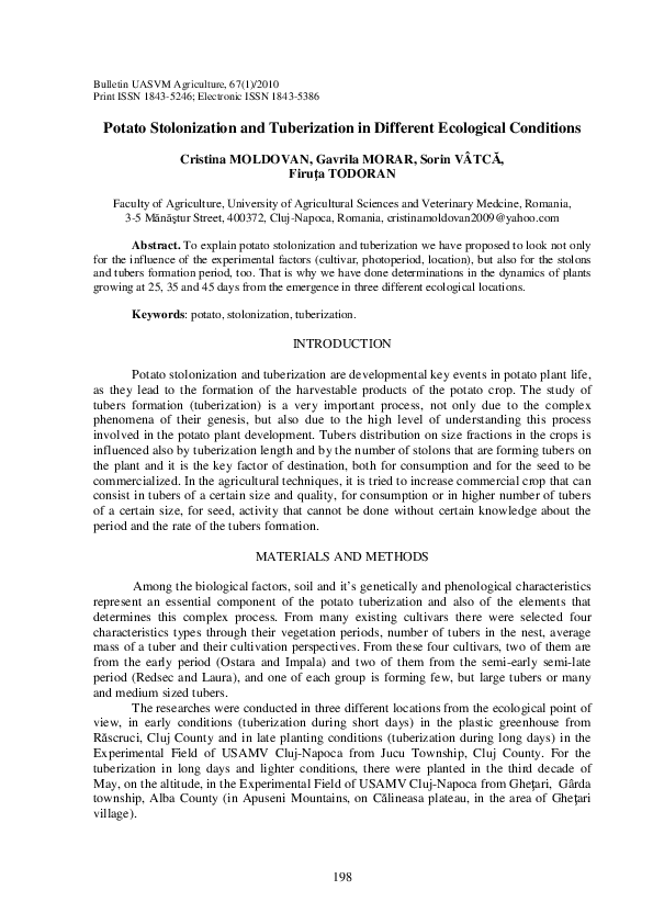 (PDF) Potato Stolonization and Tuberization in Different Ecological ...