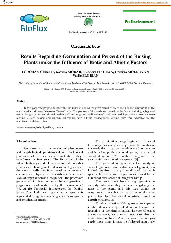 (PDF) Results Regarding Germination and Percent of the Raising Plants ...
