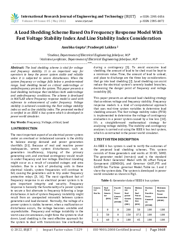 (PDF) A Load Shedding Scheme Based On Frequency Response Model With ...
