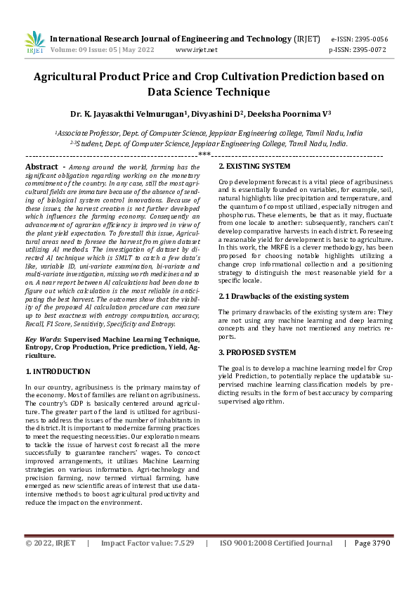 (PDF) Agricultural Product Price and Crop Cultivation Prediction based ...