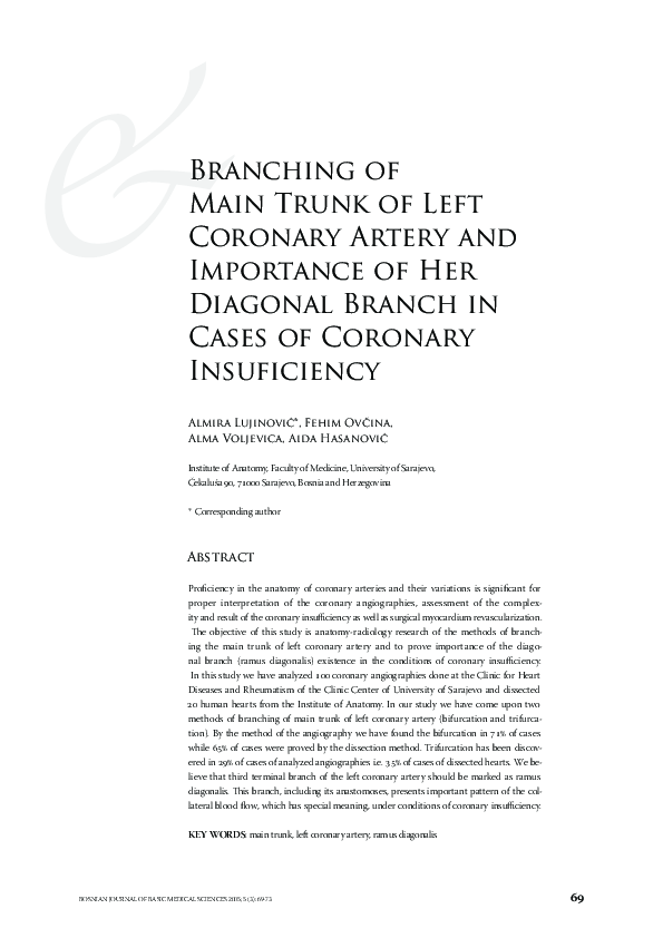 (PDF) Branching of Main Trunk of Left Coronary Artery and Importance of ...