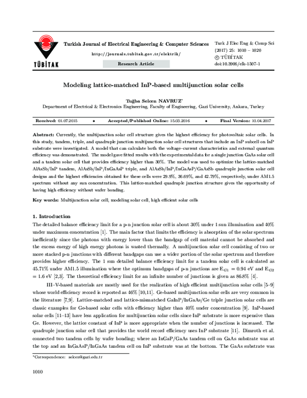 (PDF) Modeling lattice-matched InP-based multijunction solar cells