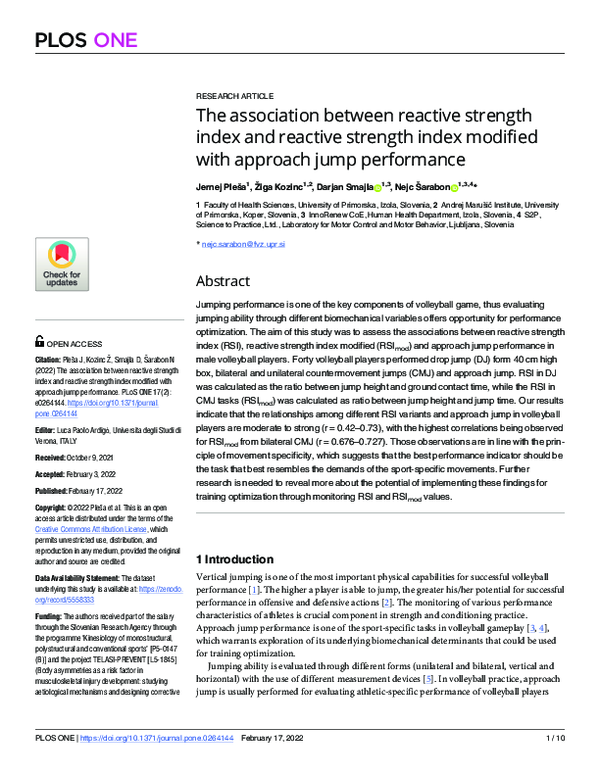 (PDF) The association between reactive strength index and reactive strength index modified with ...