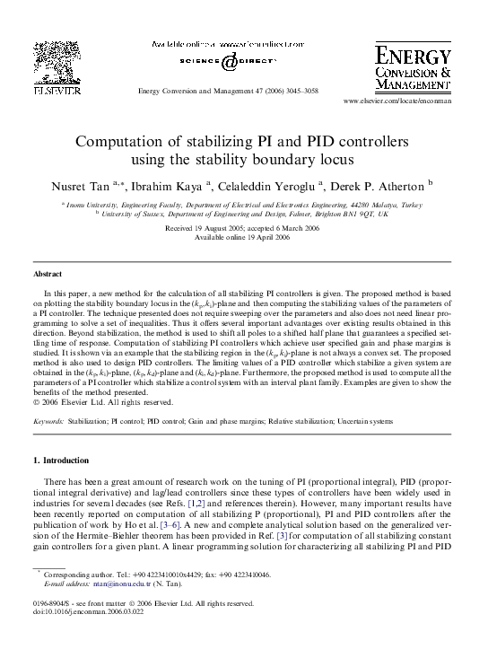 (PDF) Computation of stabilizing PI and PID controllers using the stability boundary locus