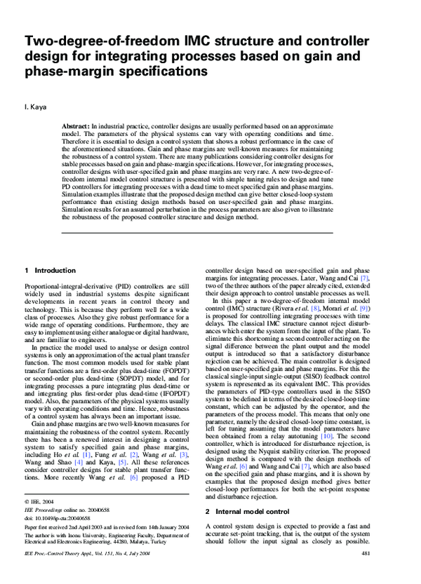 (PDF) Two-degree-of-freedom IMC structure and controller design for ...
