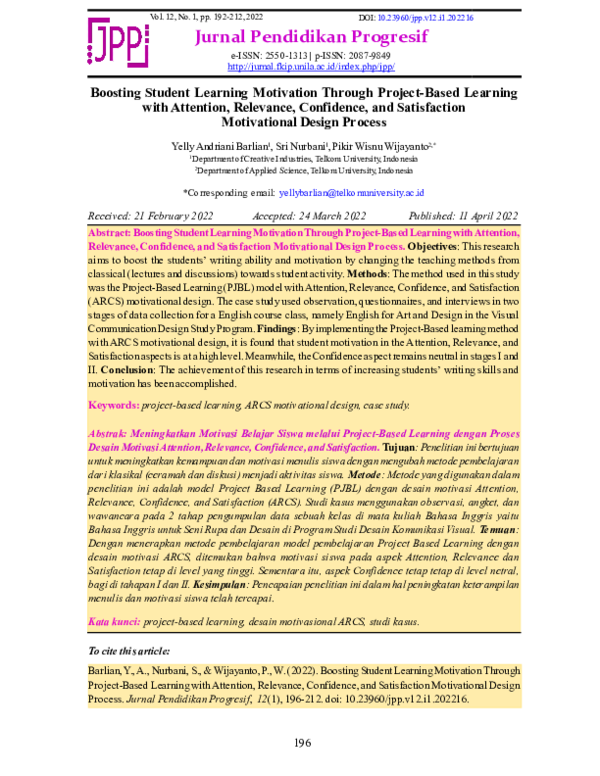 (PDF) Boosting Student Learning Motivation Through Project-Based Learning with Attention ...