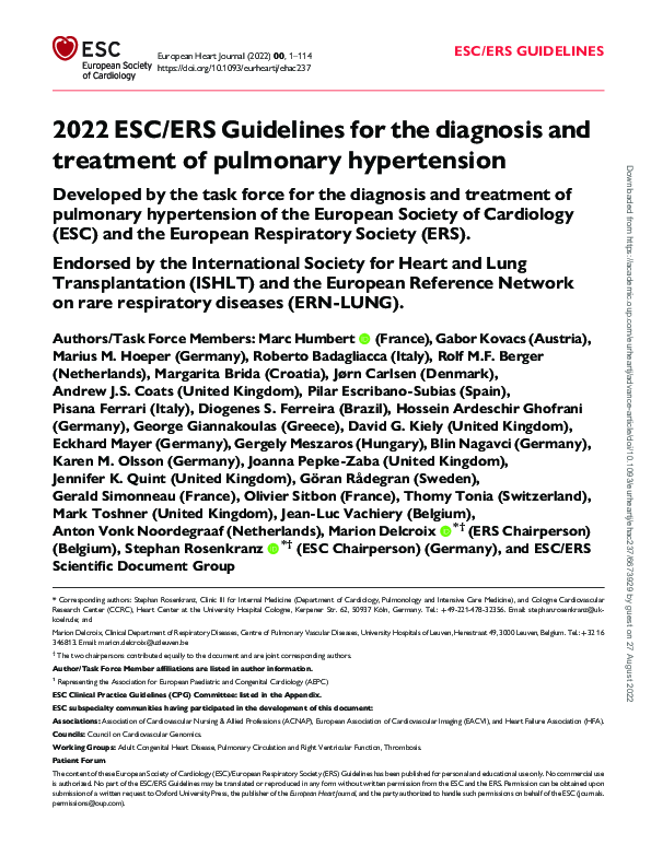 (PDF) 2022 ESC/ERS Guidelines for the diagnosis and treatment of ...