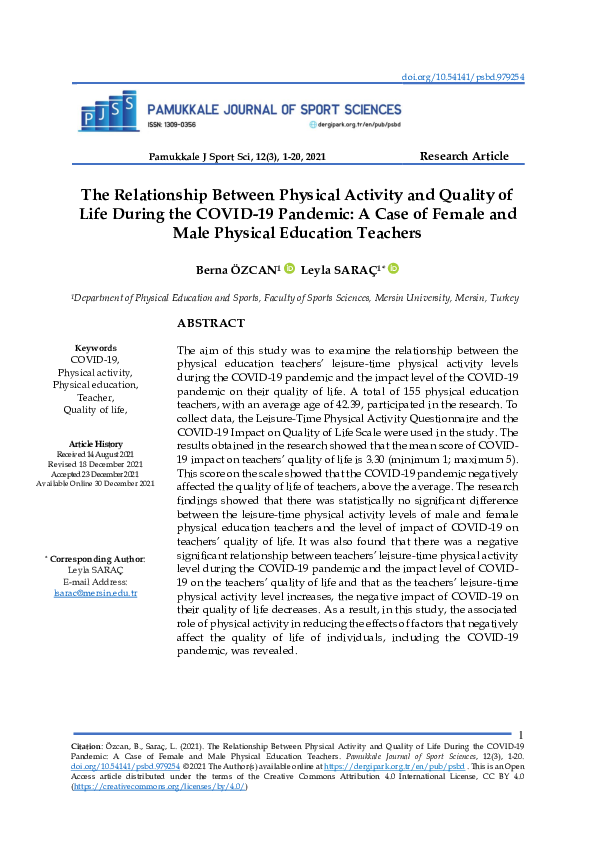 (PDF) The Relationship between Physical Activity and Quality of life ...