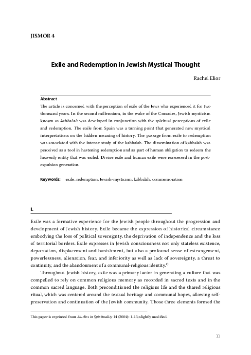 (PDF) Exile and Redemption in Jewish Mystical Thought