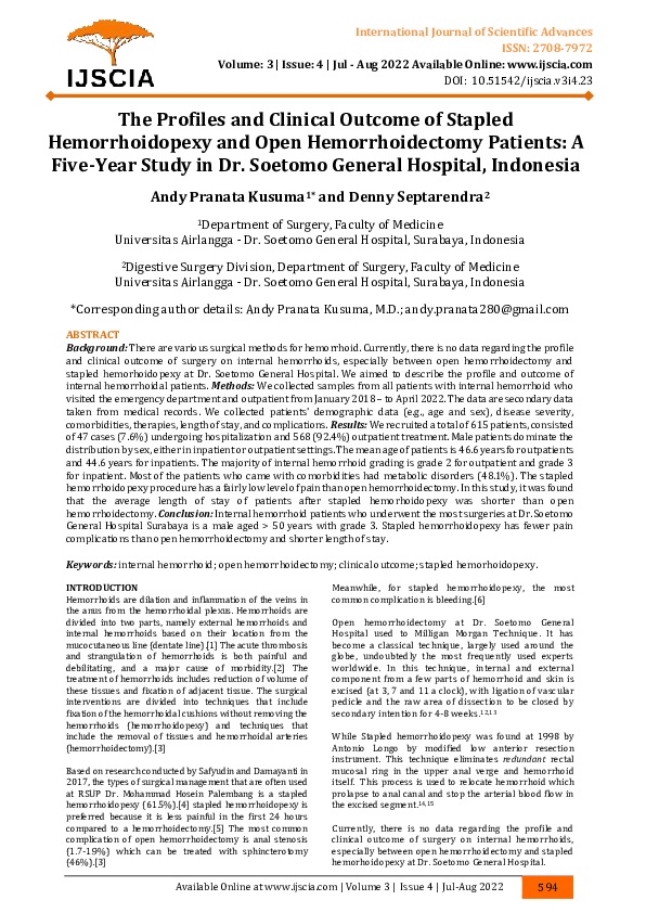 (PDF) The Profiles and Clinical Outcome of Stapled Hemorrhoidopexy and ...