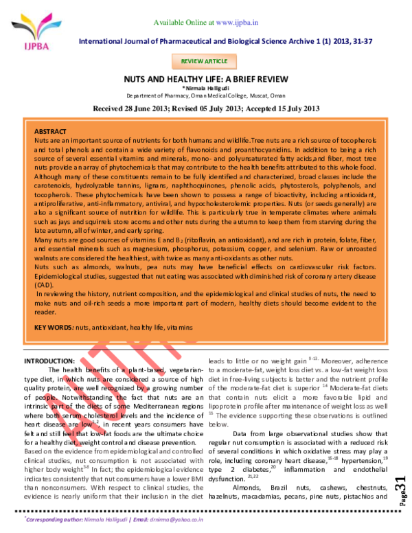 (PDF) Nuts and Healthy Life: A Brief Review