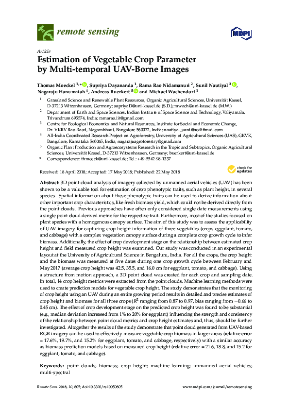 Pdf Estimation Of Vegetable Crop Parameter By Multi Temporal Uav