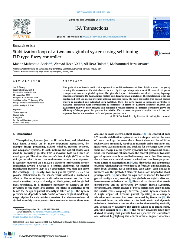 (PDF) Stabilization loop of a two axes gimbal system using self-tuning PID type fuzzy controller