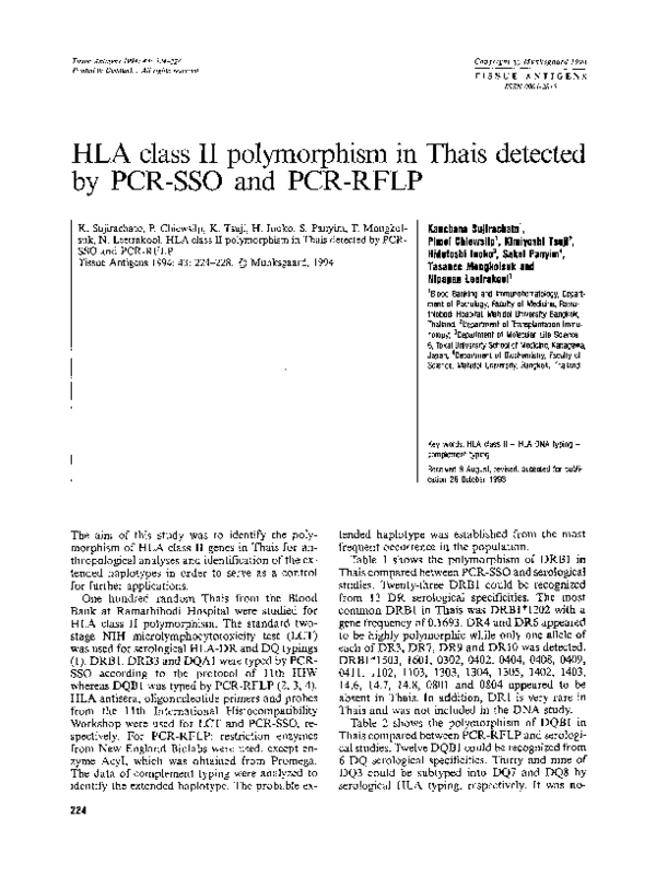 Pdf Hla Class Ii Polymorphism In Thais Detected By Pcr Sso And Pcr Rflp