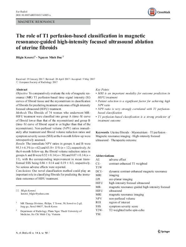 (PDF) The role of T1 perfusion-based classification in magnetic ...