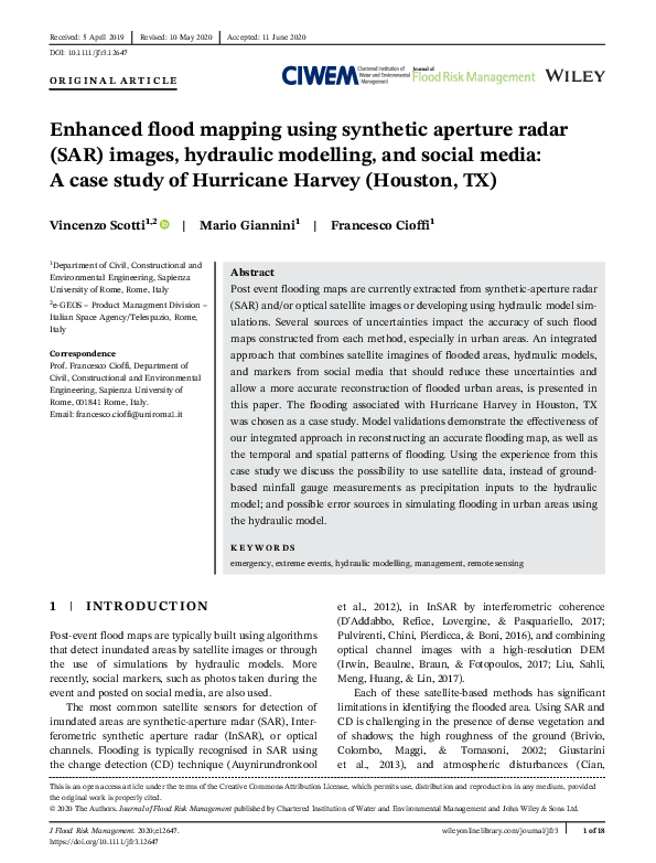Pdf Enhanced Flood Mapping Using Synthetic Aperture Radar Sar Images Hydraulic Modelling