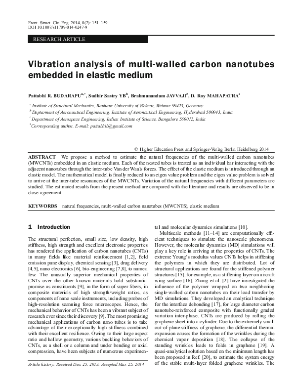 (PDF) Vibration analysis of multi-walled carbon nanotubes using a spring–mass based finite ...