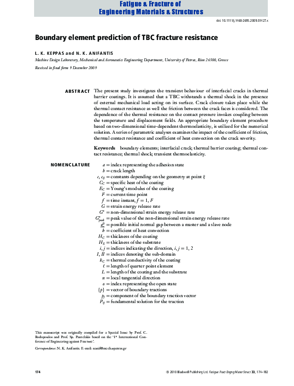 (PDF) Boundary element prediction of TBC fracture resistance