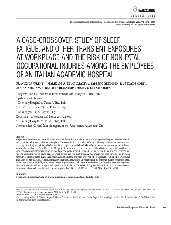 (PDF) A case-crossover study of sleep, fatigue, and other transient ...