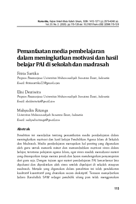(PDF) Pemanfaatan media pembelajaran dalam meningkatkan motivasi dan ... (PDF) Pemanfaatan media pembelajaran dalam meningkatkan motivasi dan ...