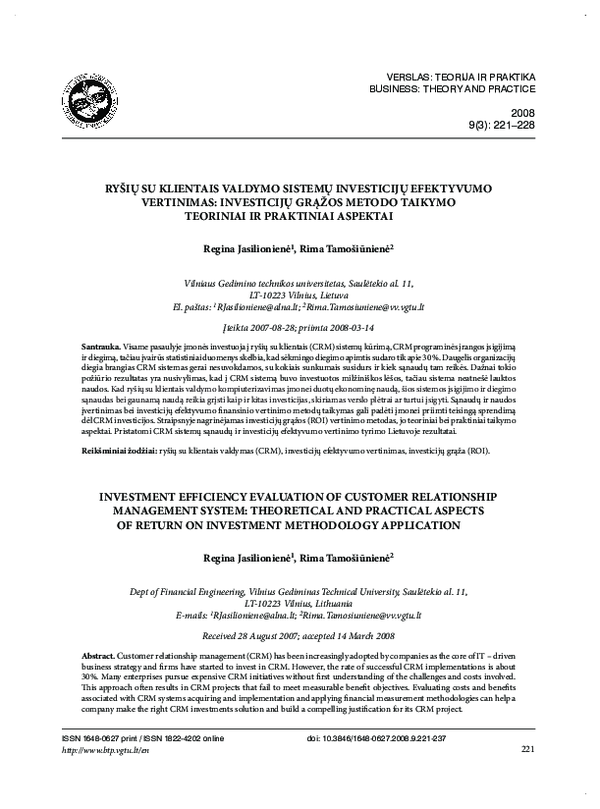 (PDF) Investment Efficiency Evaluation of Customer Relationship ...