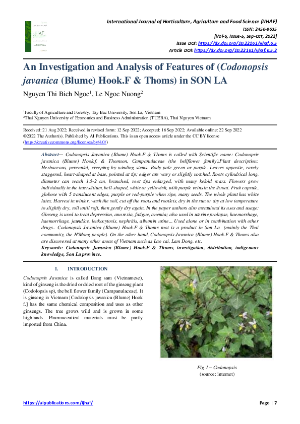 (PDF) An Investigation and Analysis of Features of (Codonopsis javanica ...