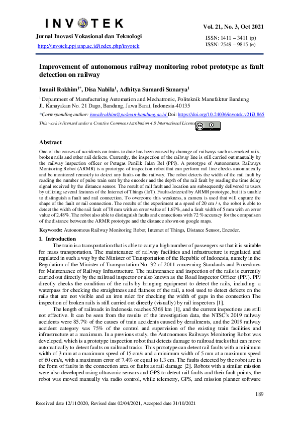 Pdf Improvement Of Autonomous Railway Monitoring Robot Prototype As Fault Detection On Railway