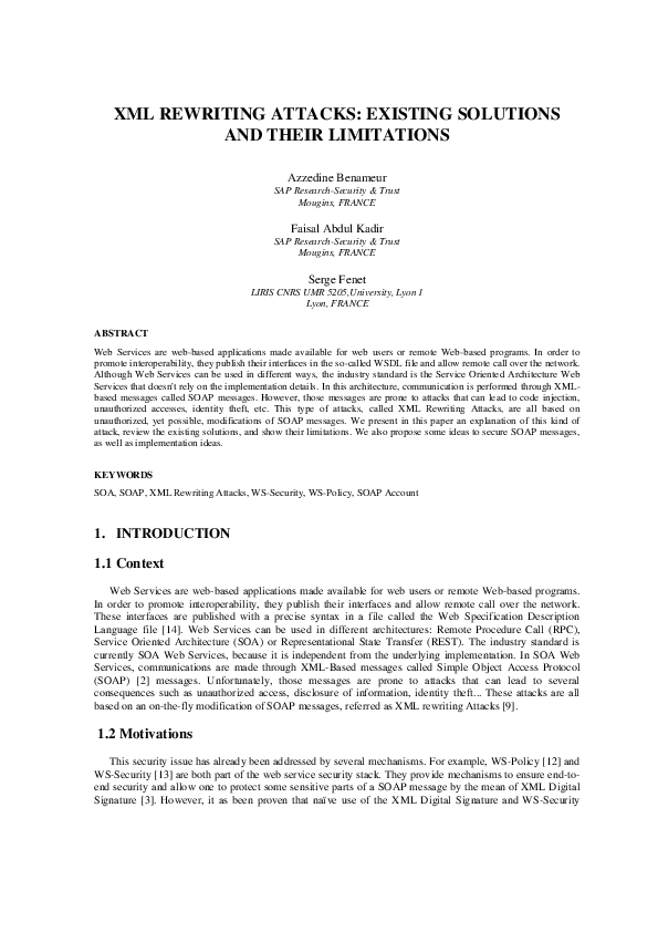 Pdf Xml Rewriting Attacks Existing Solutions And Their Limitations 