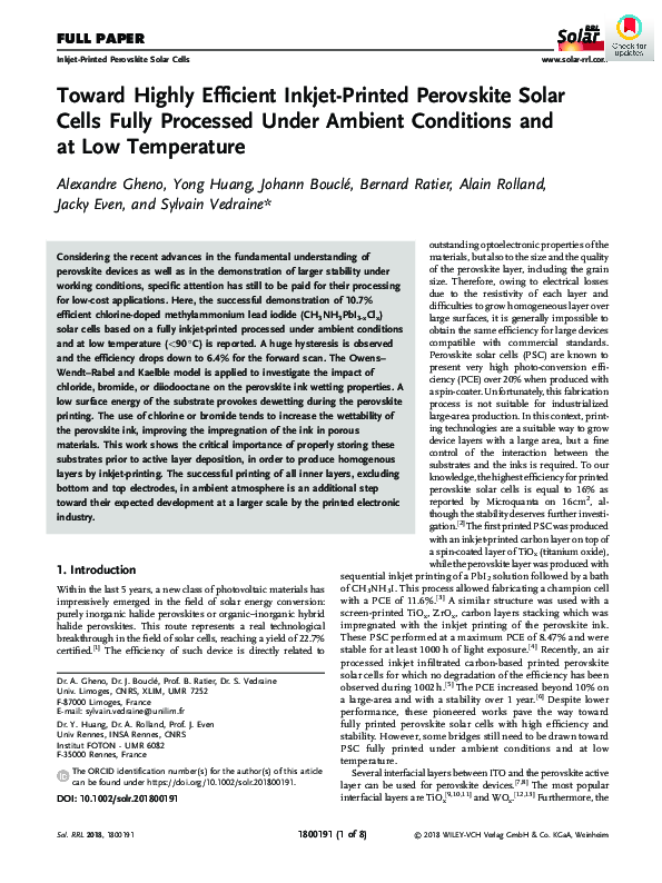 (PDF) Toward Highly Efficient Inkjet-Printed Perovskite Solar Cells ...