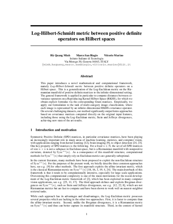 (PDF) Log-Hilbert-Schmidt metric between positive definite operators on ...