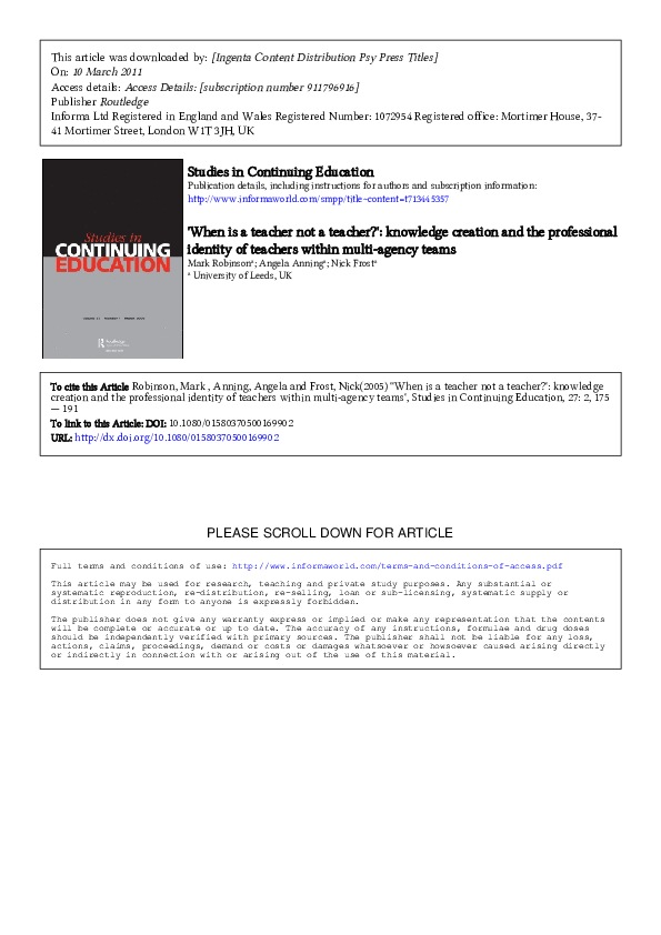 (PDF) ‘When is a teacher not a teacher?’: knowledge creation and the ...