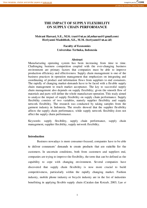 (PDF) The Impact of Supply Flexibility on Supply Chain Performance