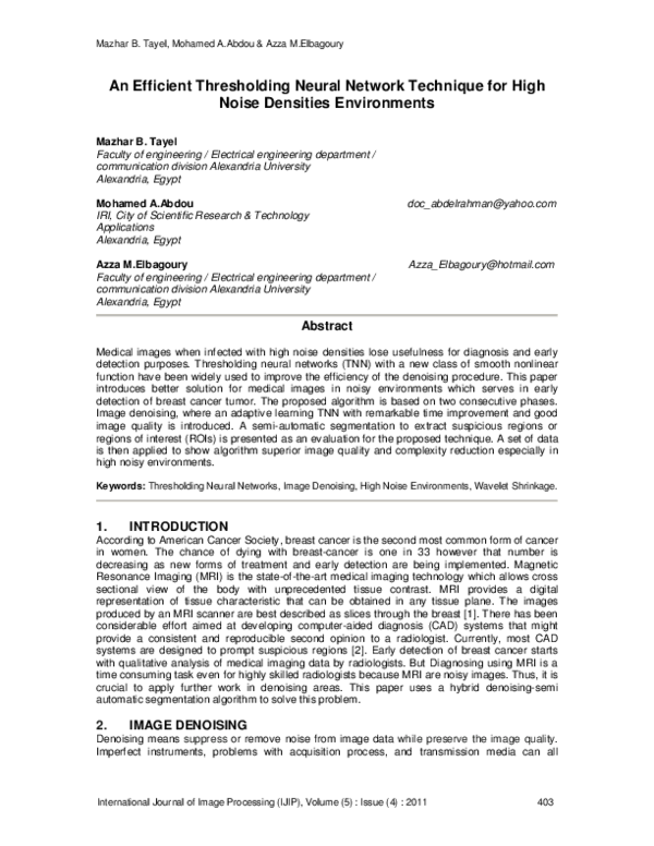 (PDF) Efficient Neural Network Thresholding in Noisy Environments