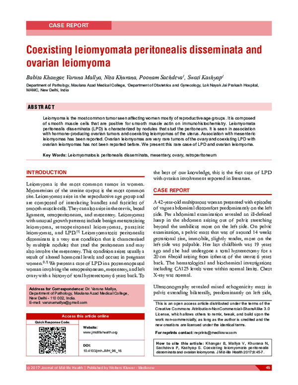 (PDF) Coexisting leiomyomata peritonealis disseminata and ovarian leiomyoma