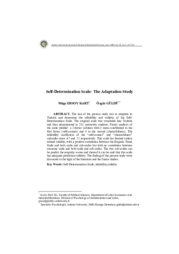 (PDF) Self-Determination Scale: The Adaptation Study