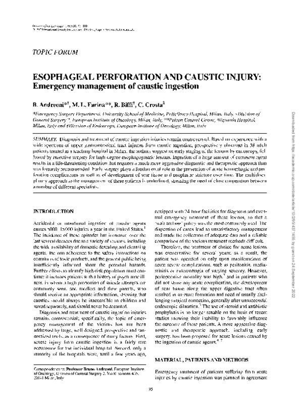 (PDF) ESOPHAGEAL PERFORATION AND CAUSTIC INJURY: Emergency management ...