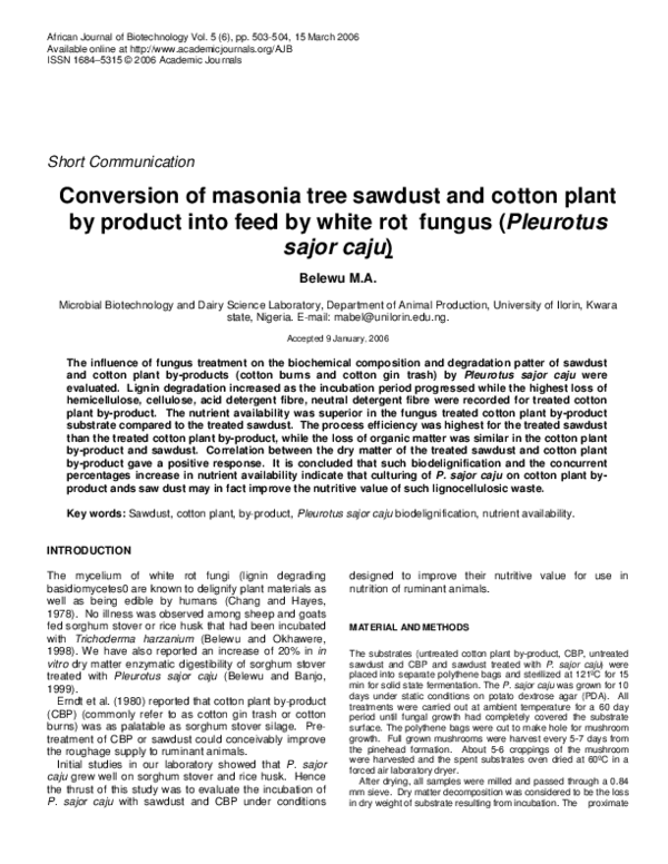 (PDF) Short Communication-Conversion of masonia tree sawdust and cotton ...