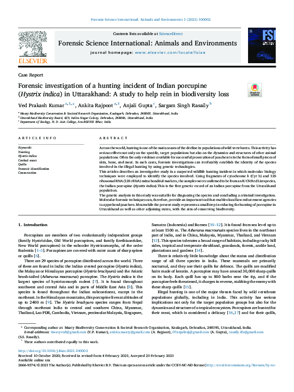 (PDF) Forensic investigation of a hunting incident of Indian porcupine ...
