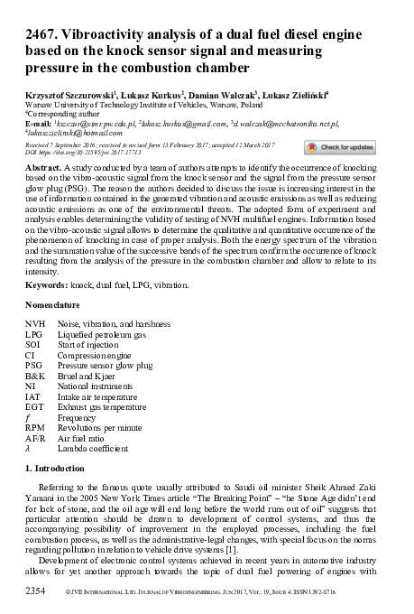 (PDF) Vibroactivity analysis of a dual fuel diesel engine based on the ...