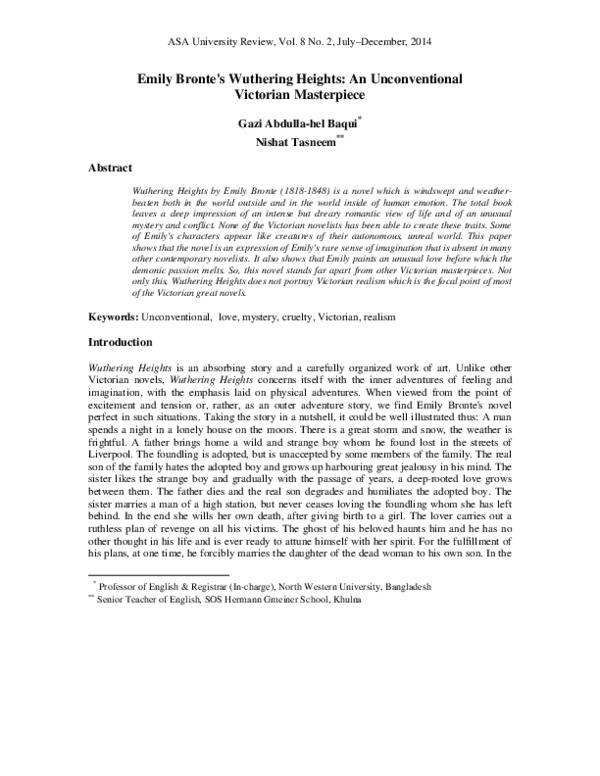 (PDF) Emily Bronte's Wuthering Heights: An Unconventional Victorian ...